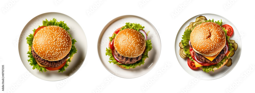 Delicious Burger on a plate isolated on transparent background. Fresh ...