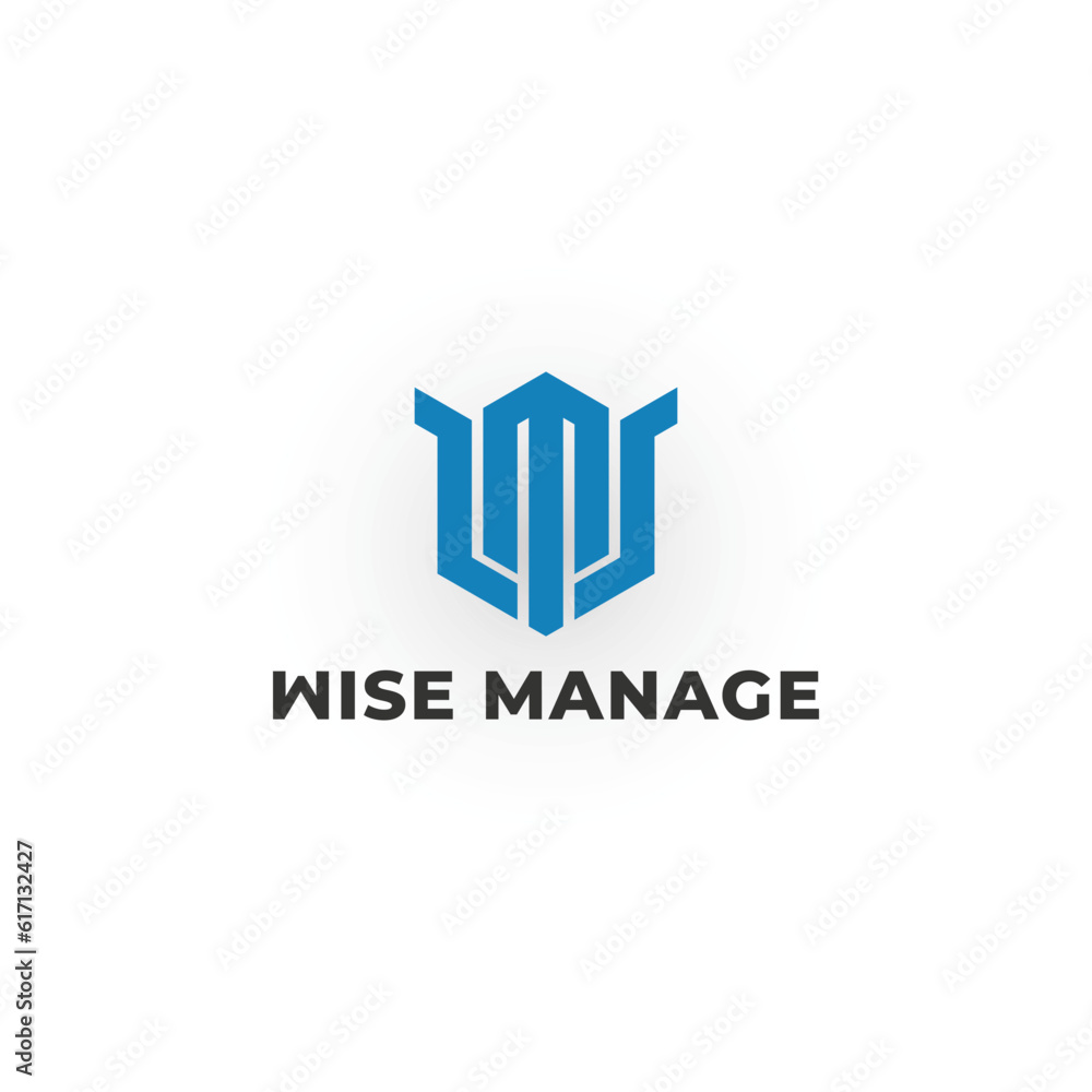 Abstract initial letter WM or MW logo in blue color isolated in white ...