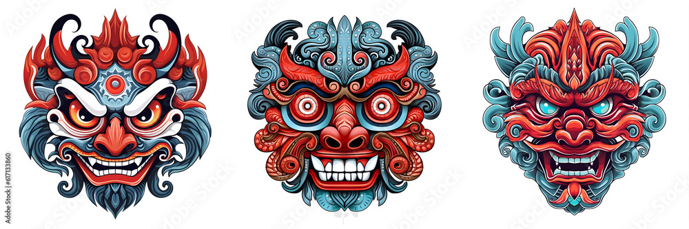 Mask design in traditional balinese motifs, indian mask, colorful ...