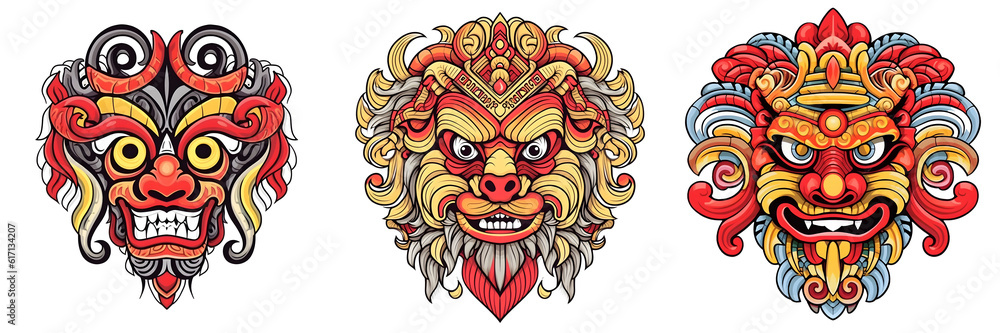 Mask design in traditional balinese motifs, indian mask, colorful ...