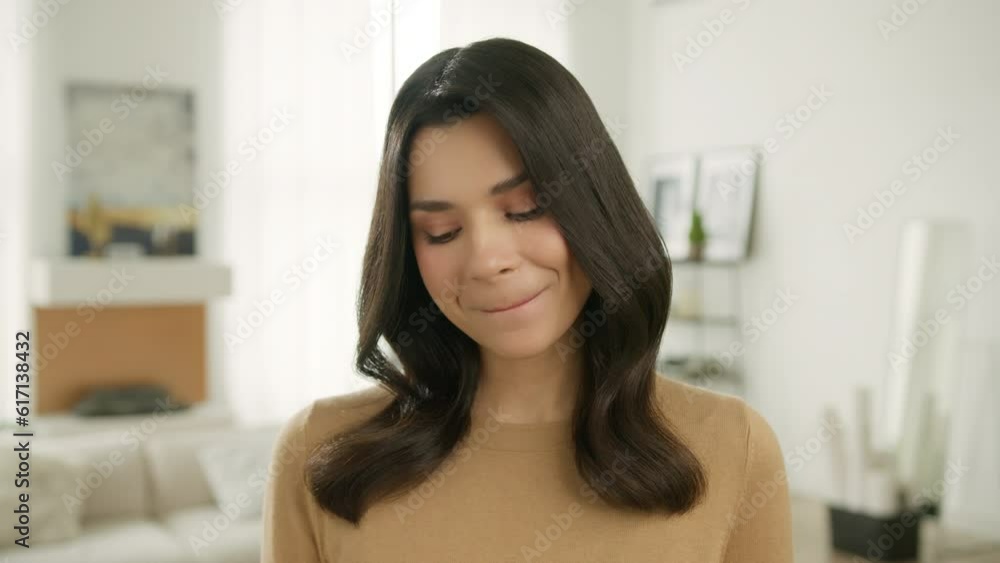 Face emotions series. Lust desire concept. Closeup cheerful girl staring at camera and flirting ...