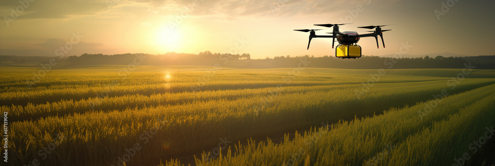 Agriculture Drone Monitoring Green Corn Field. Quadcopter Flying Above ...