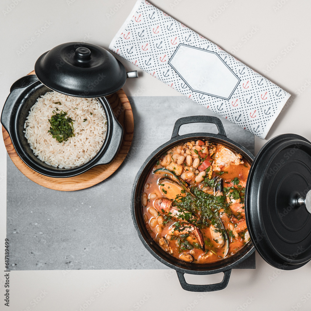 Rice and Seafood Bean Stew Minimal Table Setting with Mockup for ...
