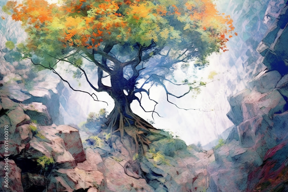 big banyan tree anime style Stock Illustration | Adobe Stock