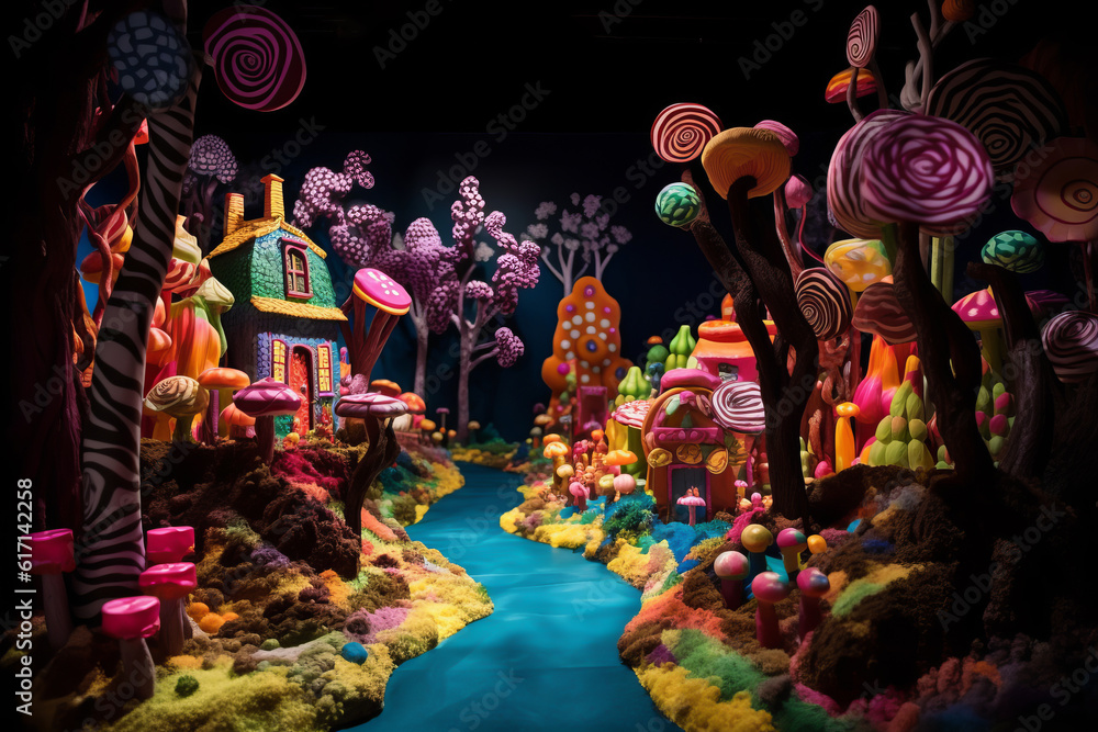Candy town, lollipop trees. Sweets background. Child Birthday party ...