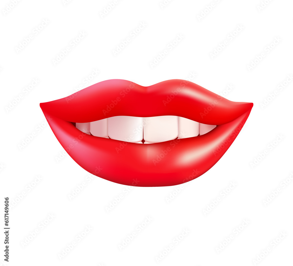3D smiling lips. Realistic Vector Illustration of a Human Smile. Teeth ...