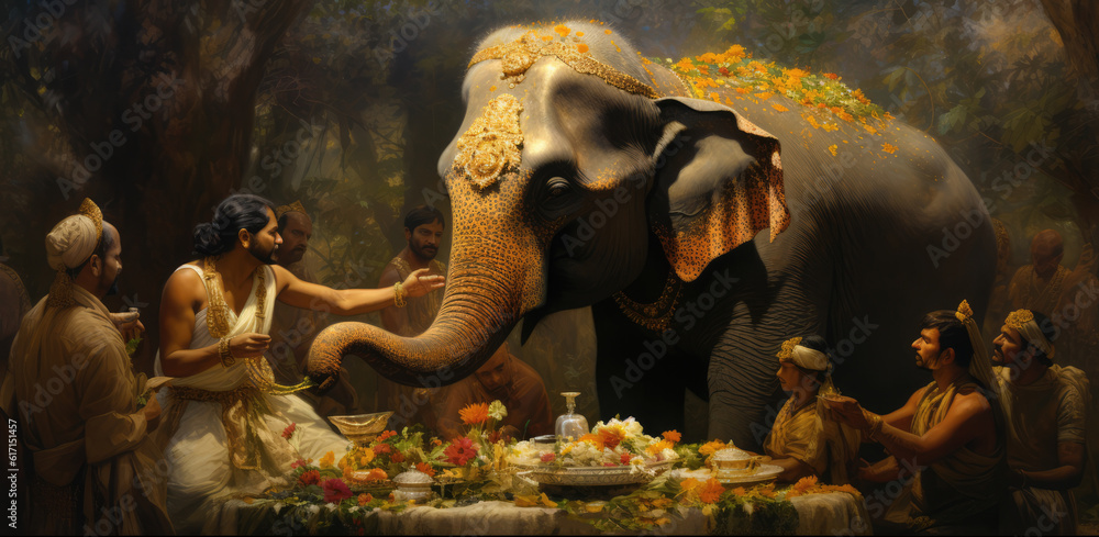 A member of the Mauryan Empire in ancient India feeding and taking care ...