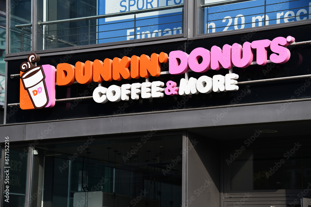 Berlin, Germany - June 7, 2023: logo of dunkin donuts in Berlin ...
