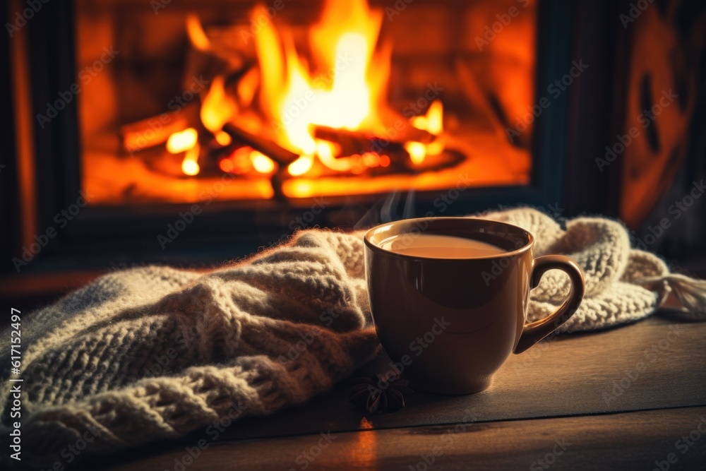 Cup of coffee cozy background. Illustration AI Generative. Stock ...