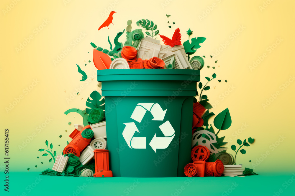 Waste Not, Want Not: A Paper-Cut Image of a Recycling Bin Filled with ...
