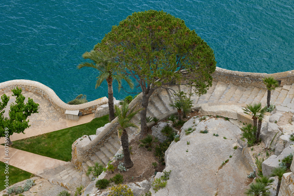 Photo & Art Print Stone stairs leading down to the garden at the medieval castle of Peniscula ...