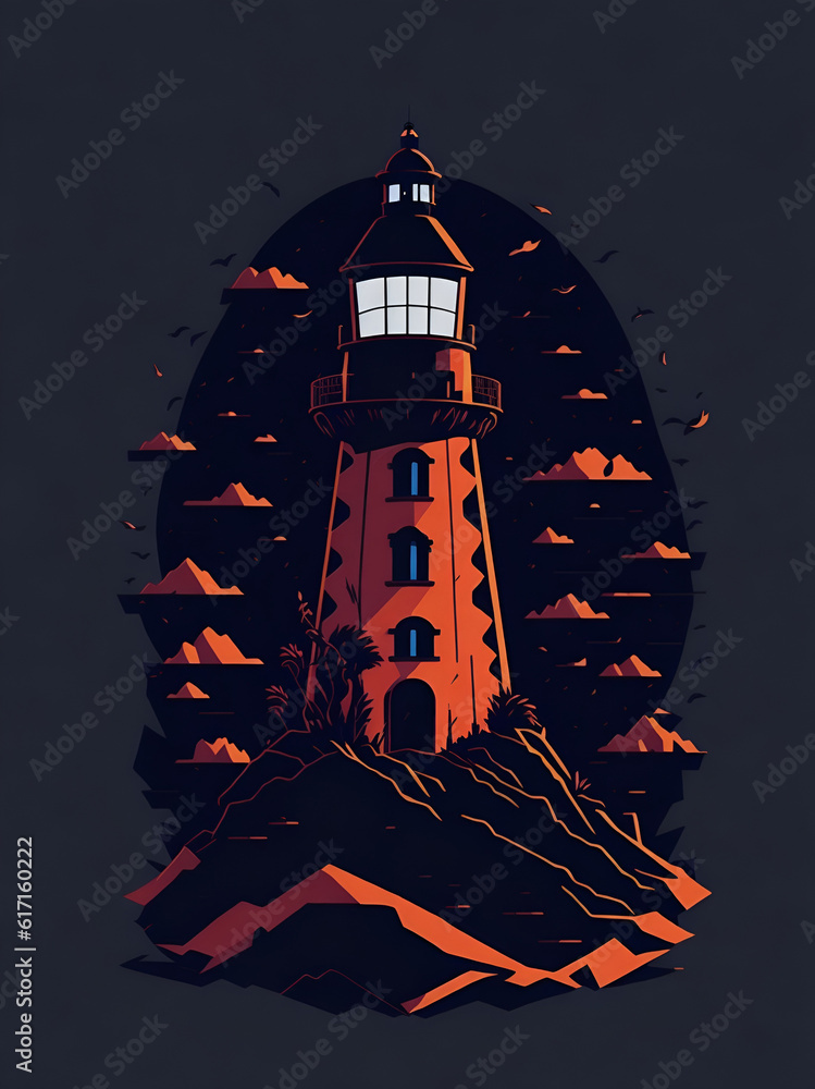 Cartoon Lighthouse drawing. AI generated illustration Stock ...