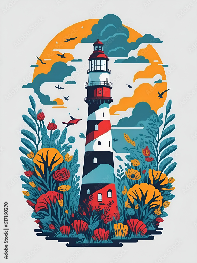 Cartoon Lighthouse drawing. AI generated illustration Stock ...