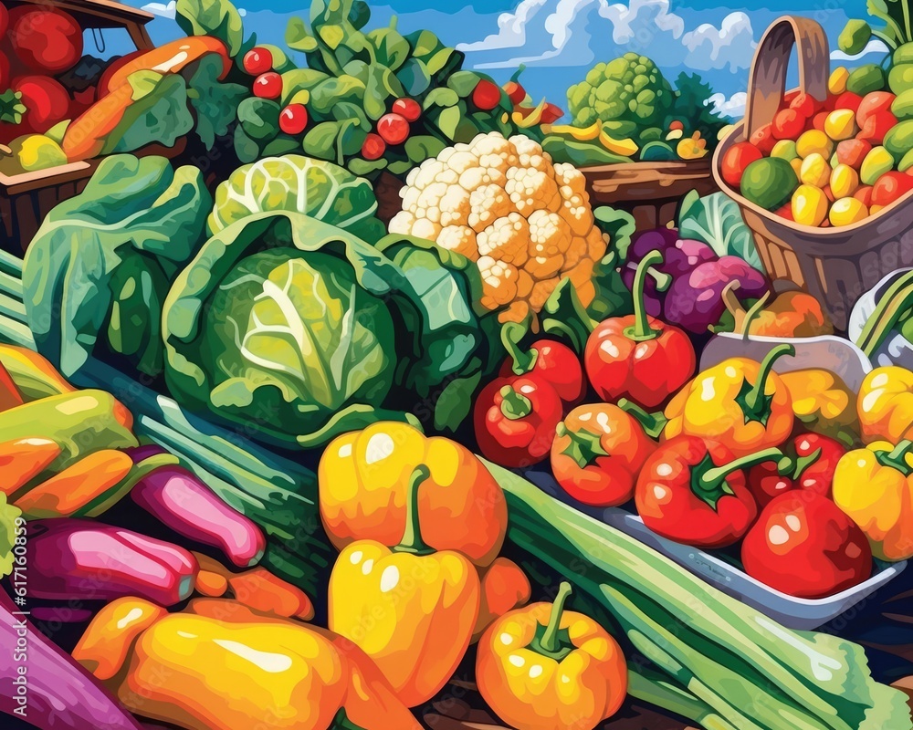 The summer farmers market displays fresh, colorful produce ...