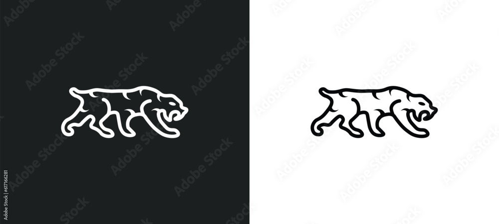 saber toothed tiger line icon in white and black colors. saber toothed ...