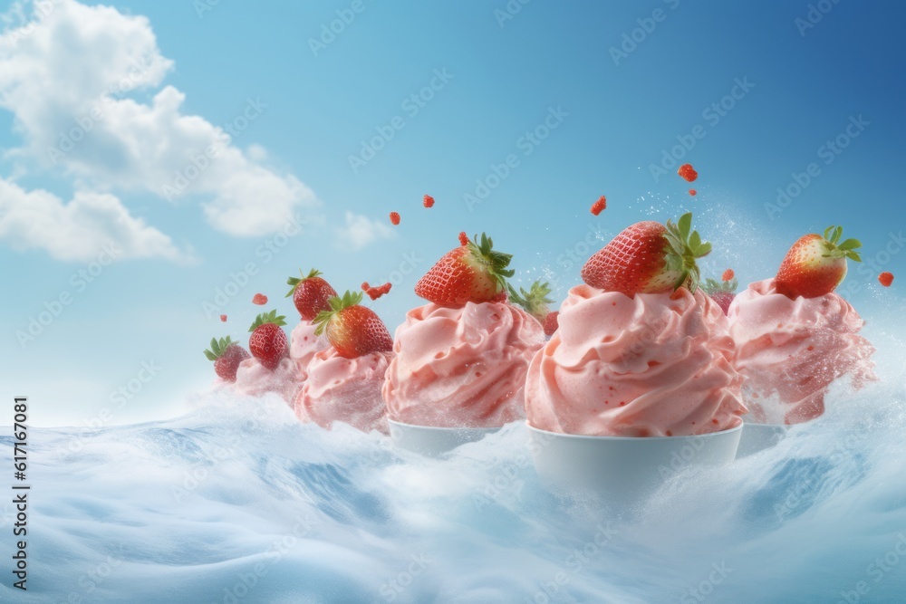 strawberry ice cream with splash, strawberry heaven, Surreal Delight ...