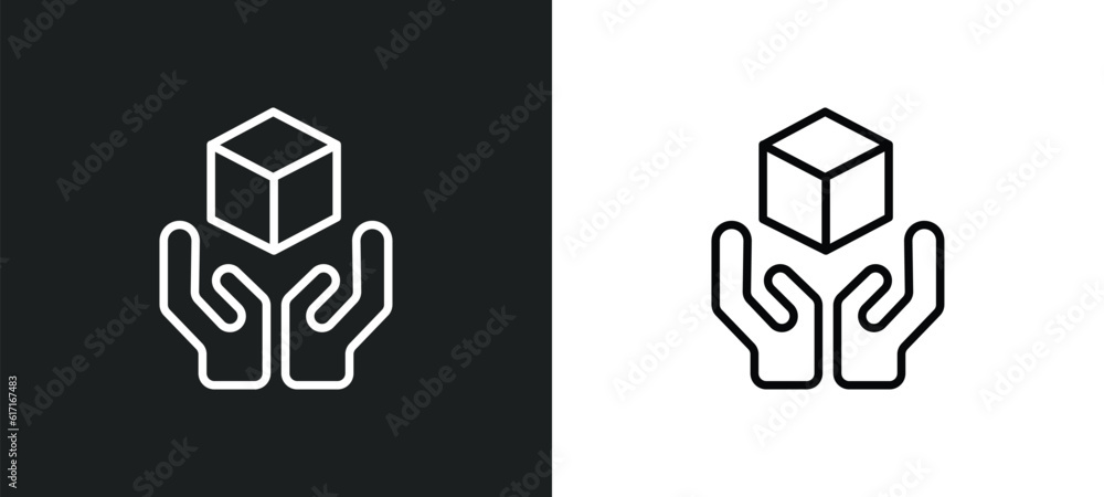 handle with care line icon in white and black colors. handle with care ...