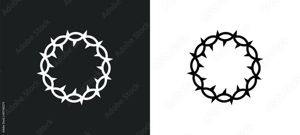 crown of thorns line icon in white and black colors. crown of thorns ...