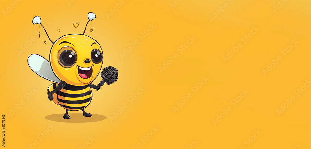 Bee singing to the microphone. Concept of spelling bee contest. Empty ...