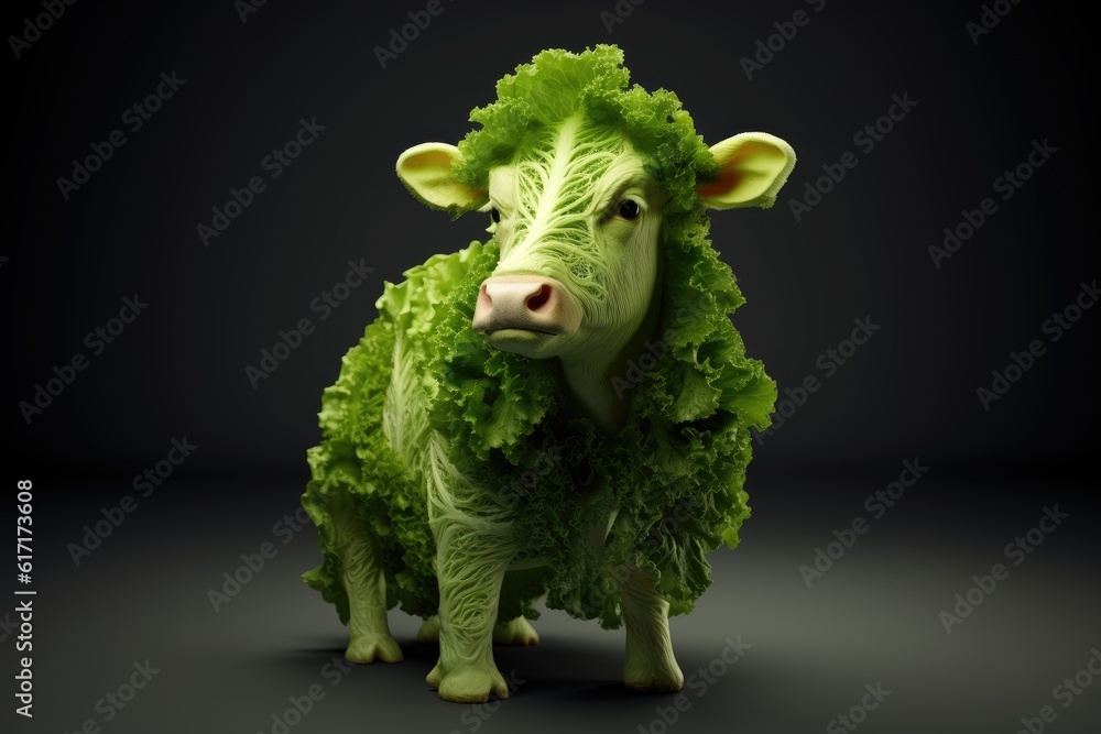 Vegetarian or vegan cow, beef made out of lettuce for World Vegan Day ...