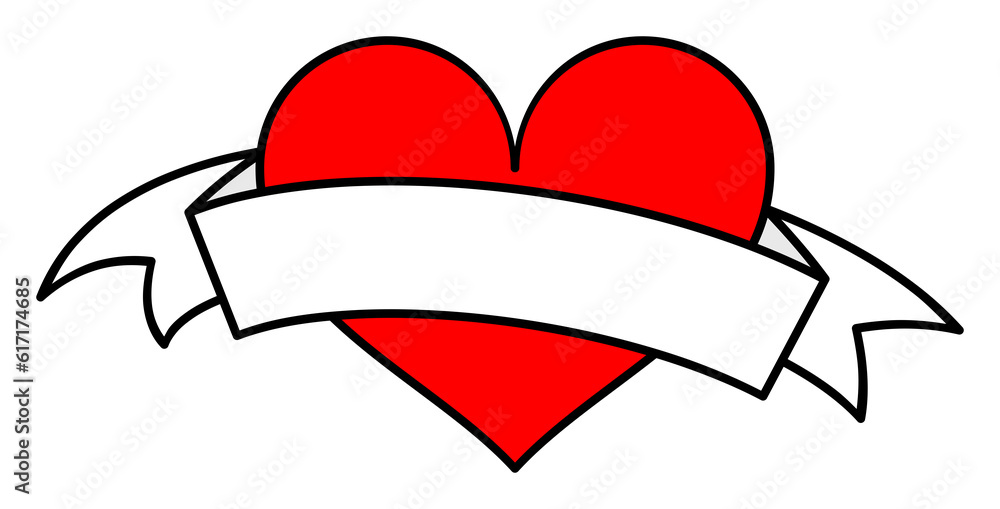 Red heart with white ribbon clipart. Symbol of love illustration. Stock ...