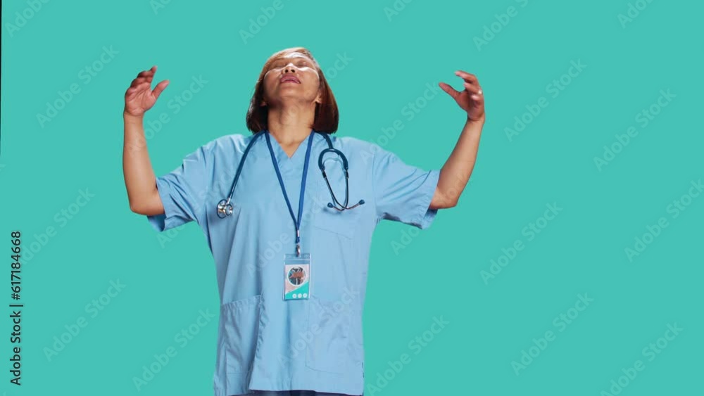 Confused asian nurse frustrated about not knowing answer to patient ...