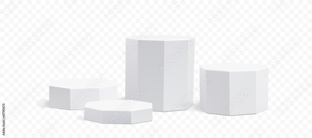 White podium stand, 3D octagonal pedestal display isolated on white ...