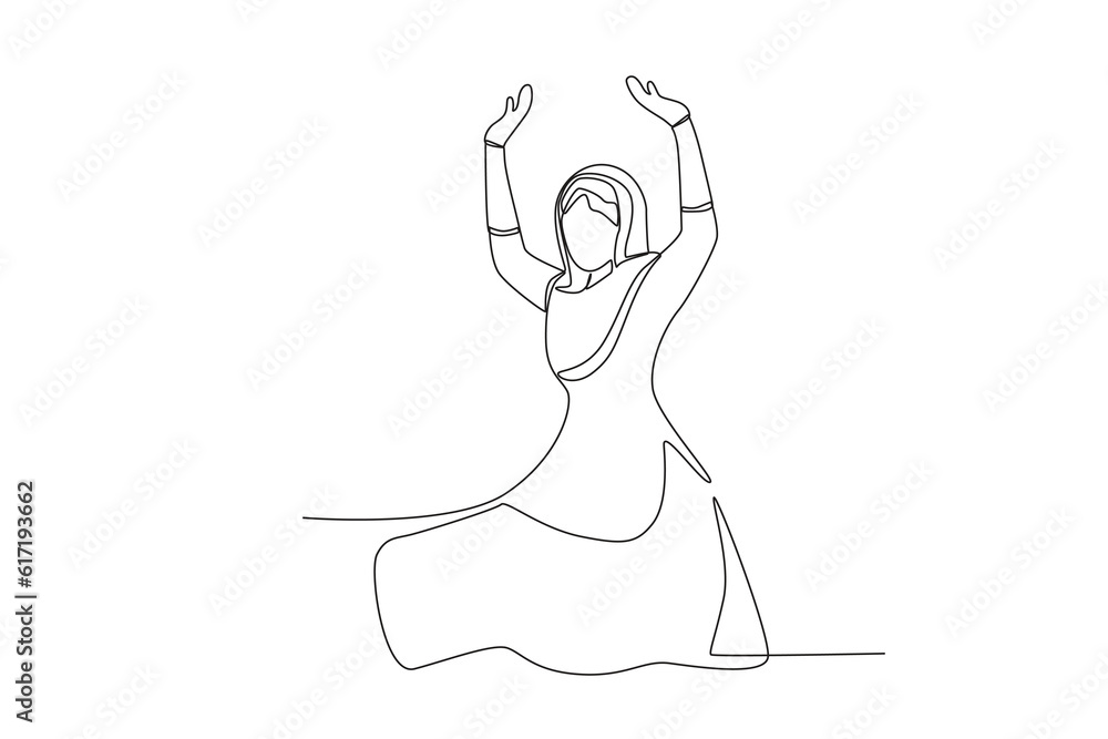 A woman prepares to dance at a Teej festival. Teej one-line drawing ...