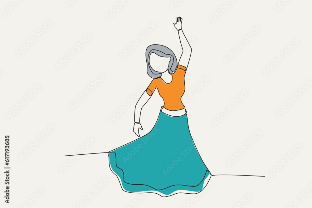 Colorful illustration of a young woman dancing beautifully. Teej one ...