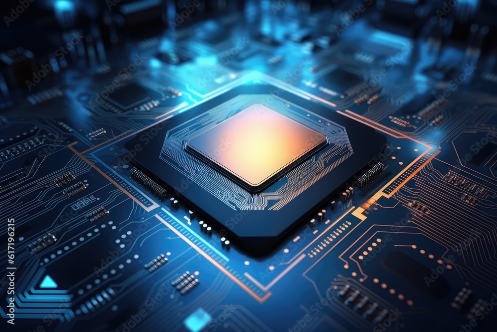 Macro View of a Microchip on an Electrical Board: Illustration for ...