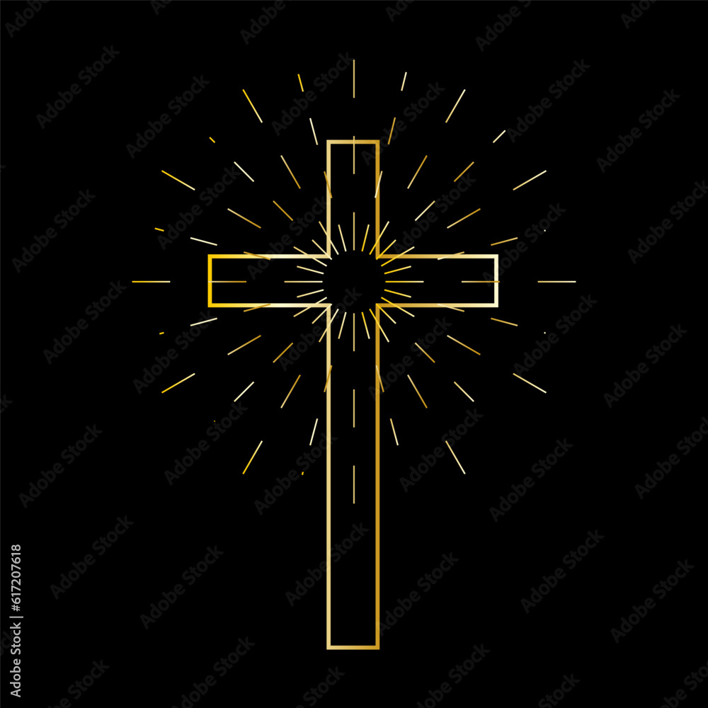 Shiny golden Cross symbol of christianity. black background. Cross of ...