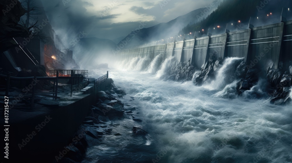 Tidal barrage controlling the flow of water to generate electricity ...