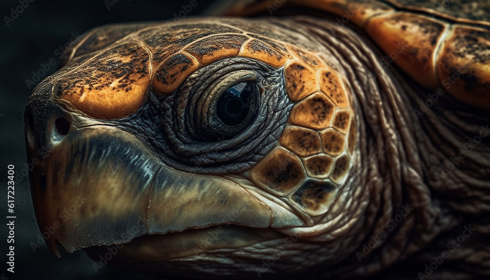Slow turtle with cute markings and tough shell underwater looking up ...
