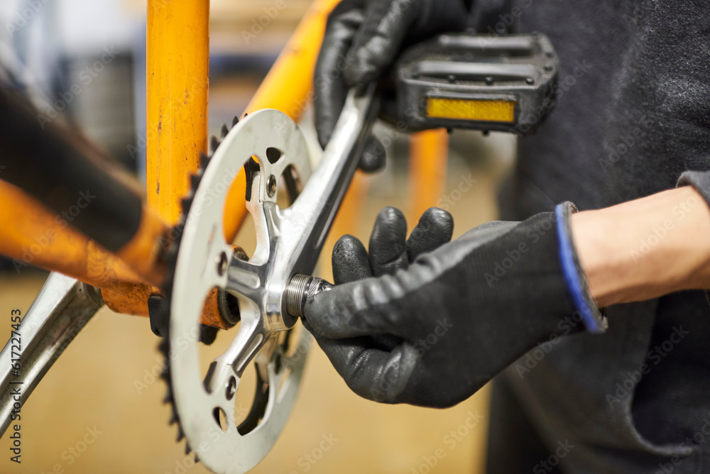 Maintenance of a bicycle: hands of an unrecognizable person using ...