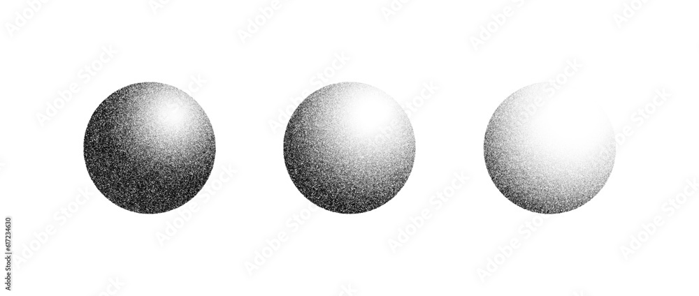 Textured gradient spheres set. Black dotted circles collection ...
