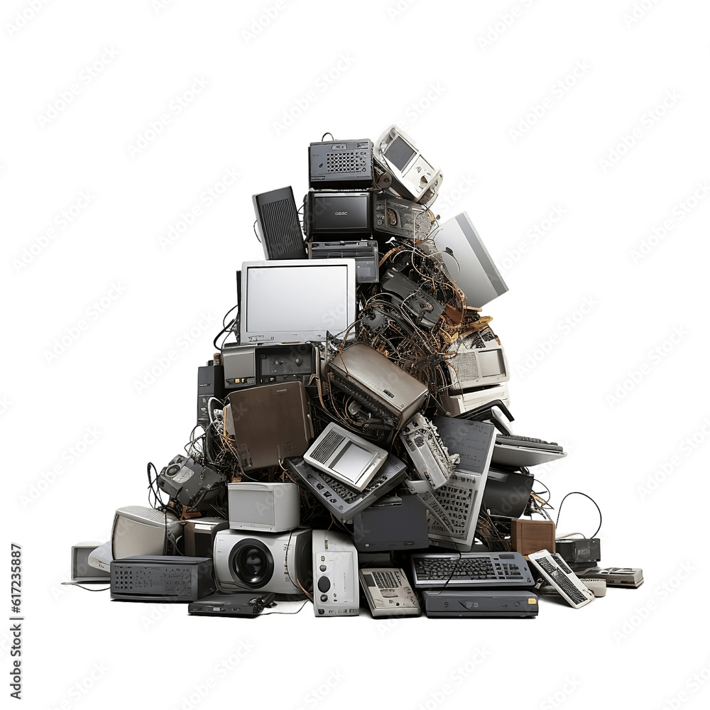 E-waste heap for recycling isolated on transparent background. AI ...