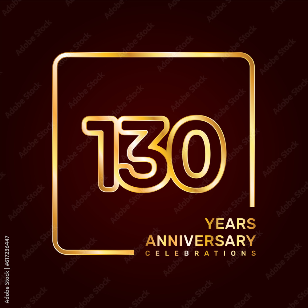 130th anniversary template design with double line numbers in gold color, vector template Stock ...