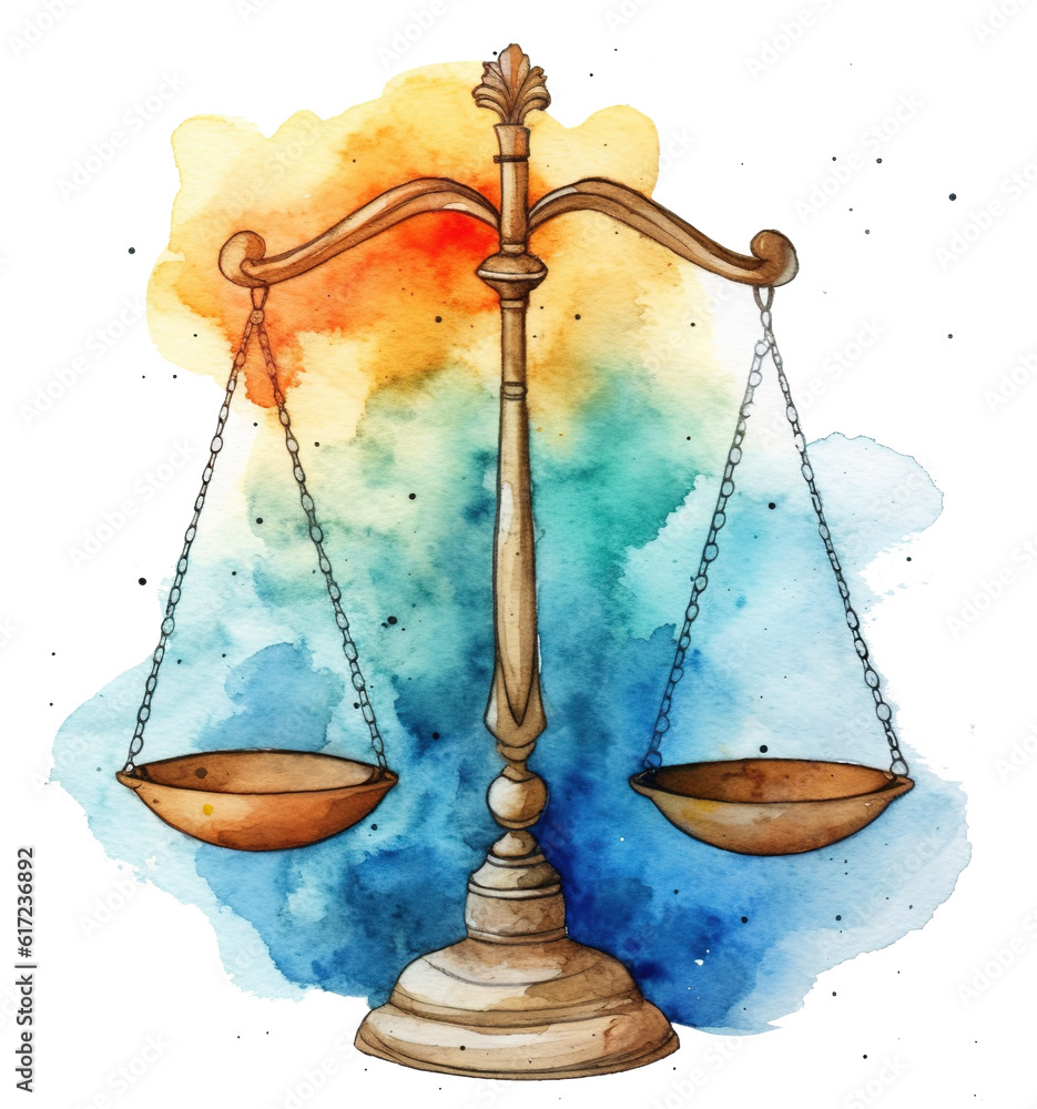 Symbolic Justice, Watercolor Illustration of Scale of Justice, Legal ...