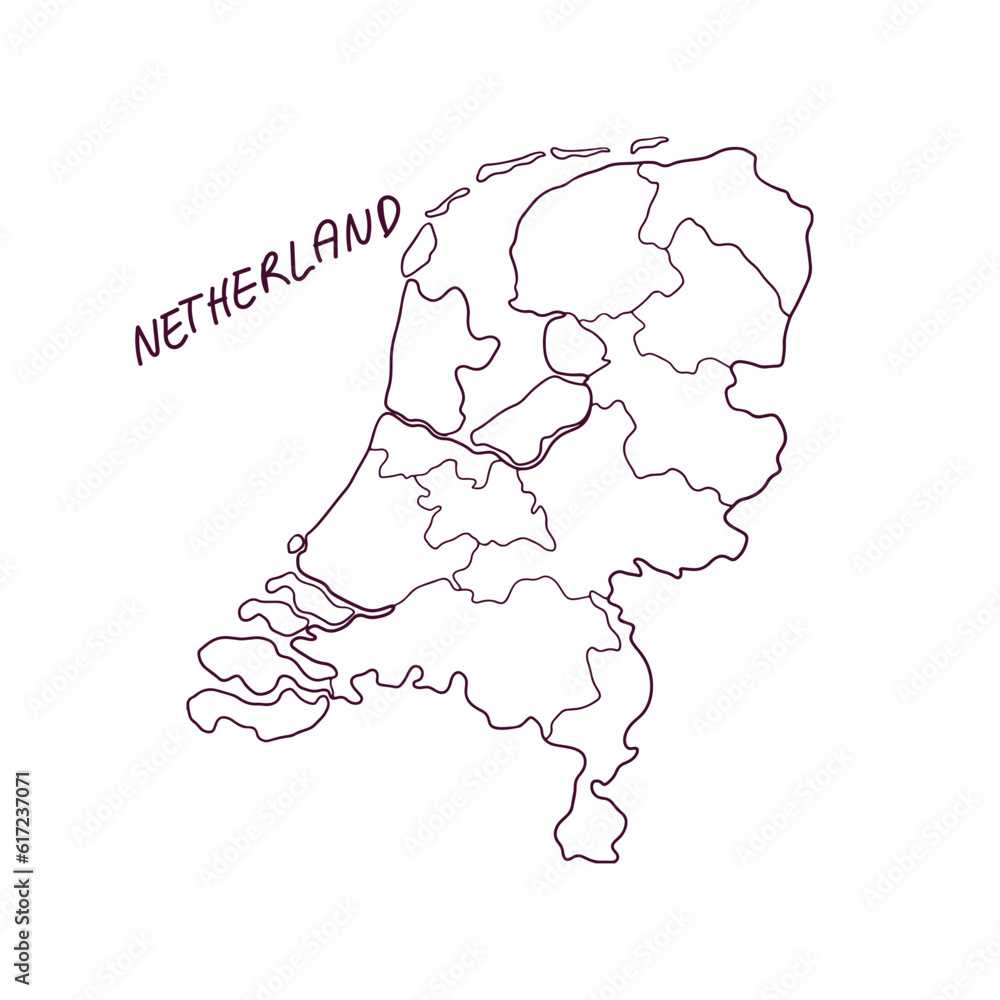 Vetor de Hand Drawn Doodle Map Of Netherland. Vector Illustration do ...