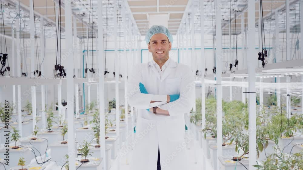 Botanist man people standing arm cross smile looking at camera in ...