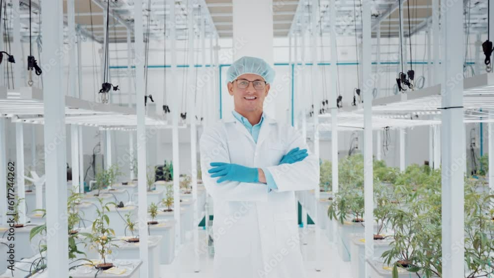 Botanist man people standing arm cross smile looking at camera in ...