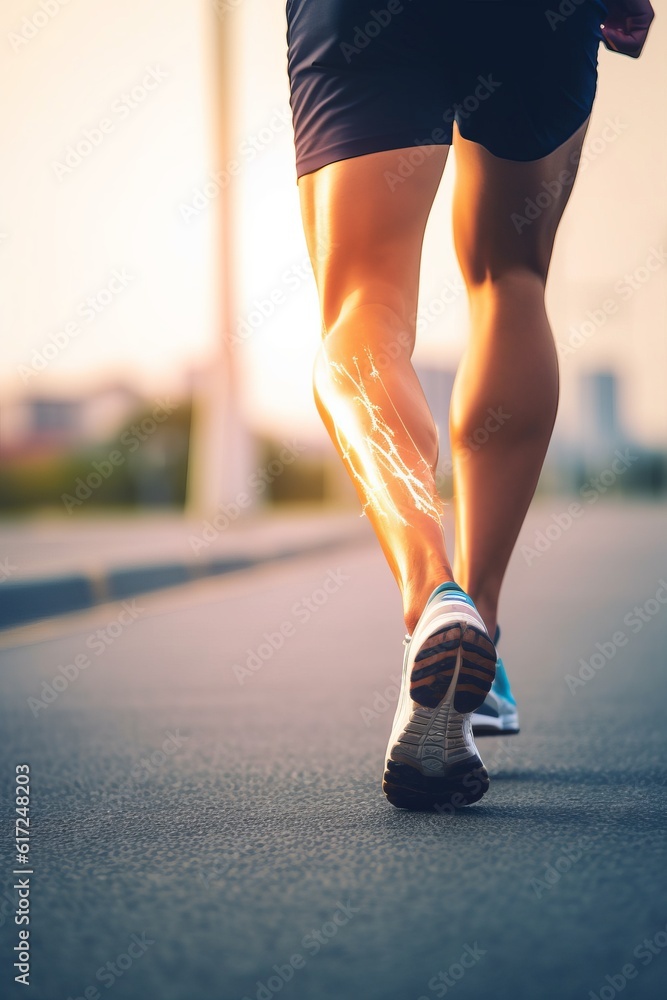 Runner with hamstring muscle painful spasm - Generative AI Stock ...