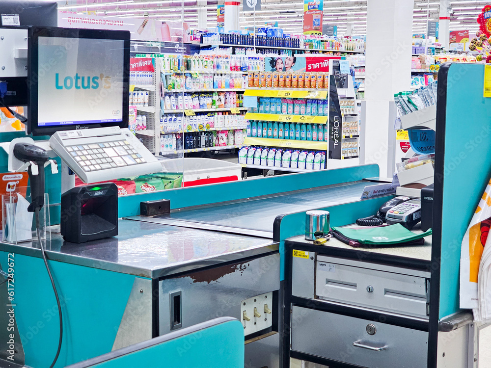 Empty Cashier counters, Checkout payment counter, Cash desk with card ...