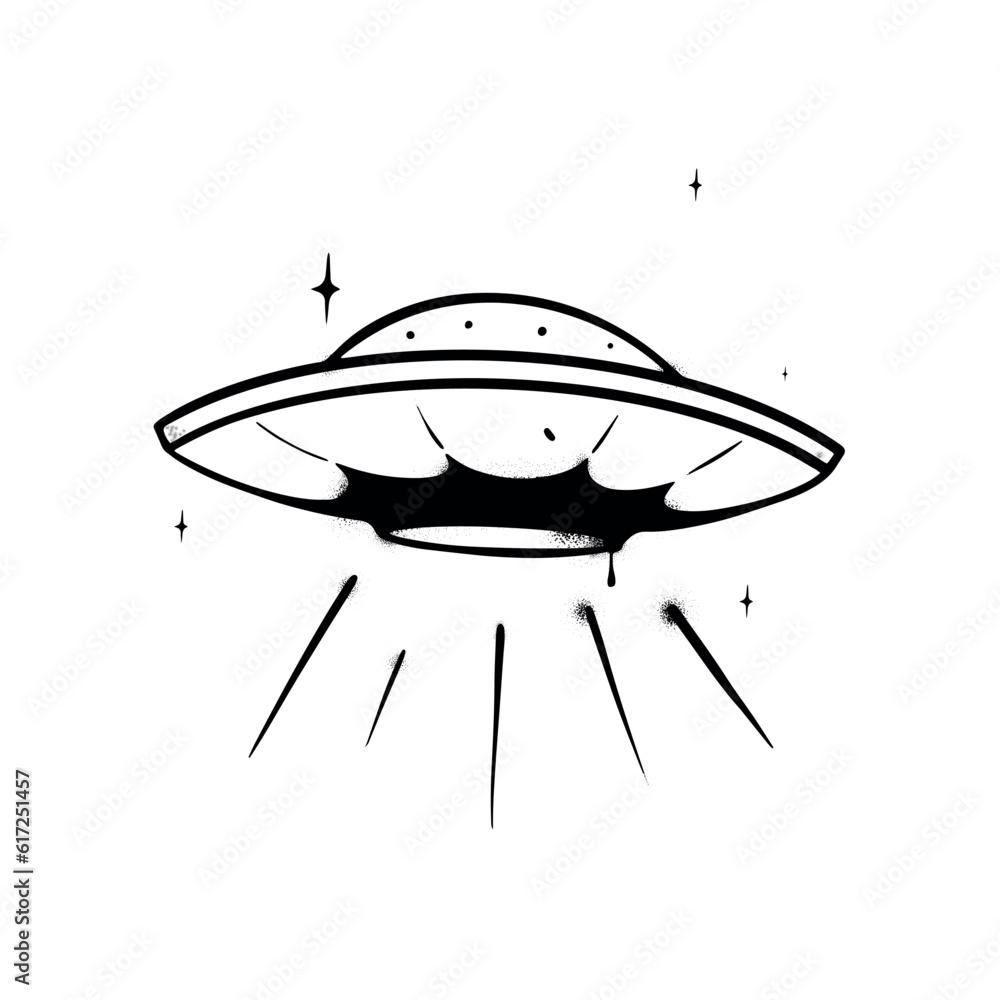Urban style graffiti ufo alien spaceship sprayed with leak and splashes ...