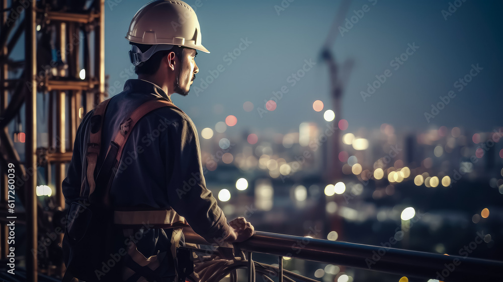 Electrical engineer wear safety uniform at heights , Construction ...
