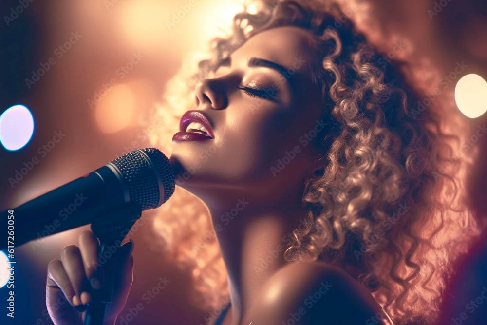 Beautiful female singer singing Jazz in nightclub, beautiful singing ...