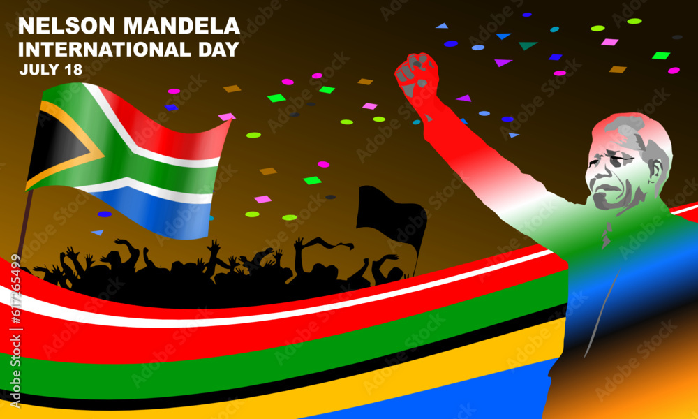 abstract illustration of president Nelson Mandela with south Africa ...