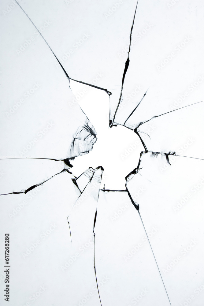 Abstract cracks on the glass of a broken window. Effect in png format ...