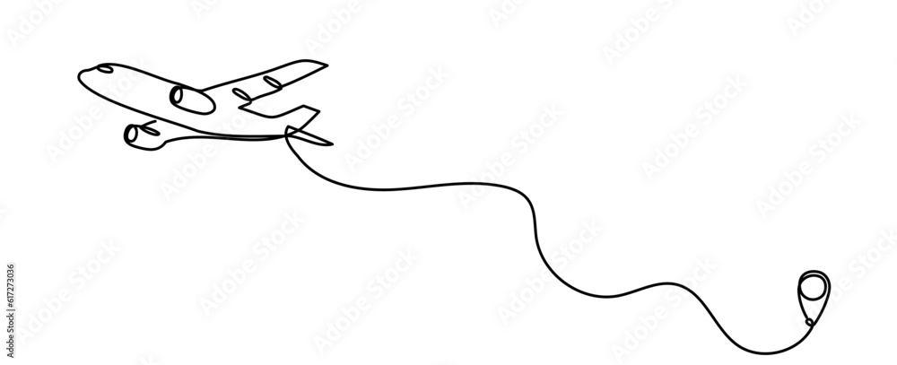 Travel plane, airplane continuous line outline vector art illustration ...
