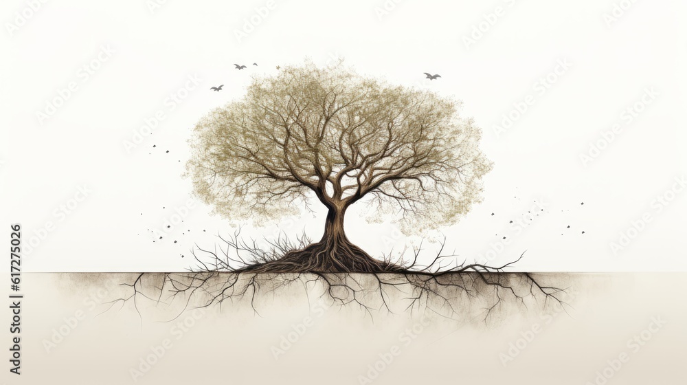 Rooted Compassion: A minimalistic artwork featuring a tree with ...